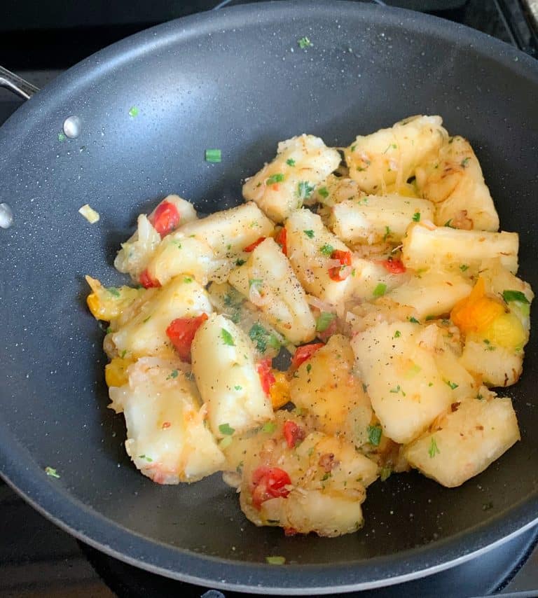 Boil and Fry Cassava - Metemgee